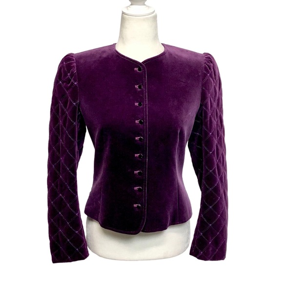Vintage | Jackets & Coats | Royal Purple Velvet Blazer Blouse Quilted ...
